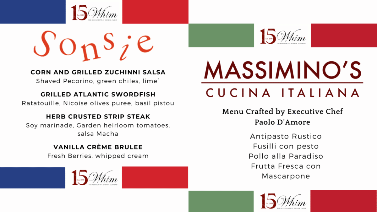 Whim Dinner Menus Released | Smolak Farms